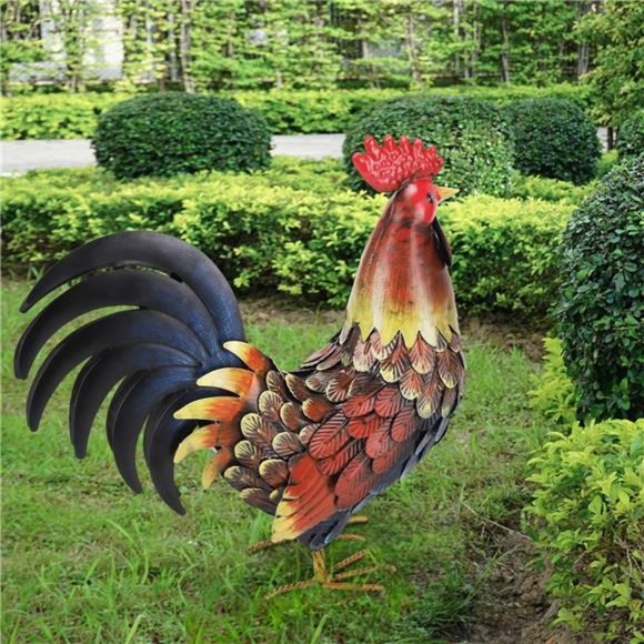 Accents | Rooster Decor Garden Statue Metal Chicken Yard Art Sculpture ...